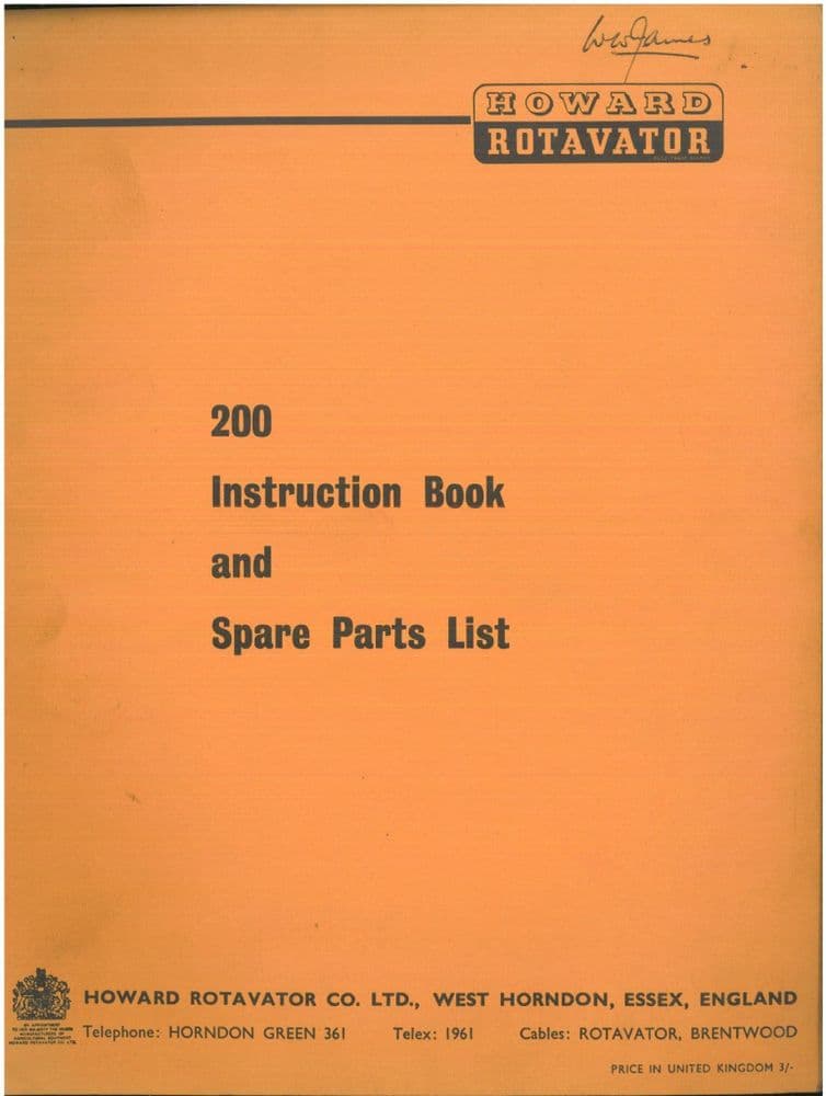 Howard Rotavator 200 - Operators Manual and Spare Parts List