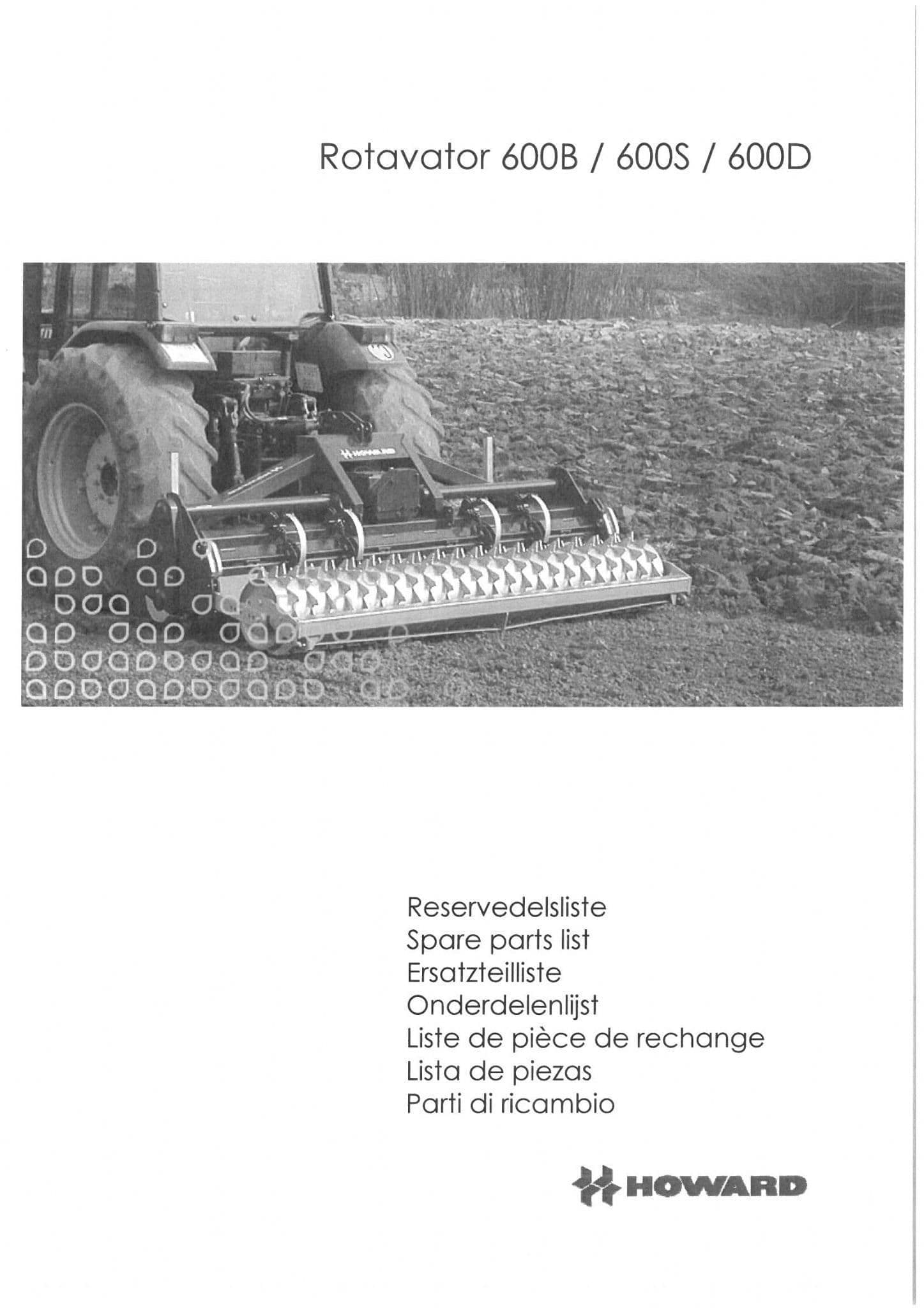 Howard Rotavator 600B 600S & 60D Parts Manual