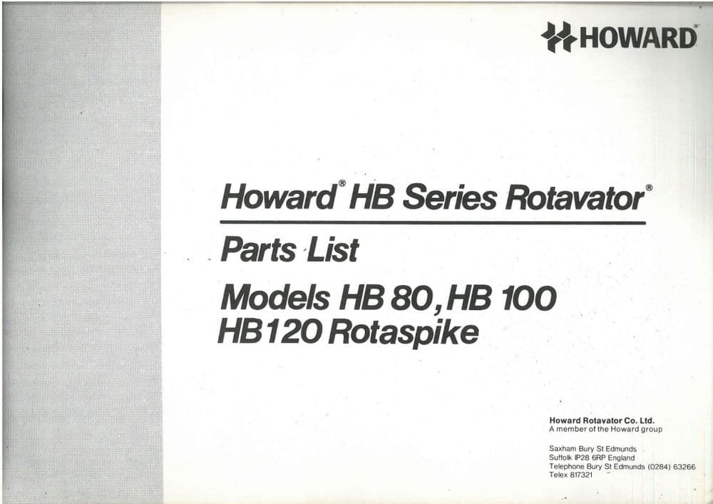 Howard Rotavator HB Series Models HB80 HB100 HB120 Rotaspike - Parts ...