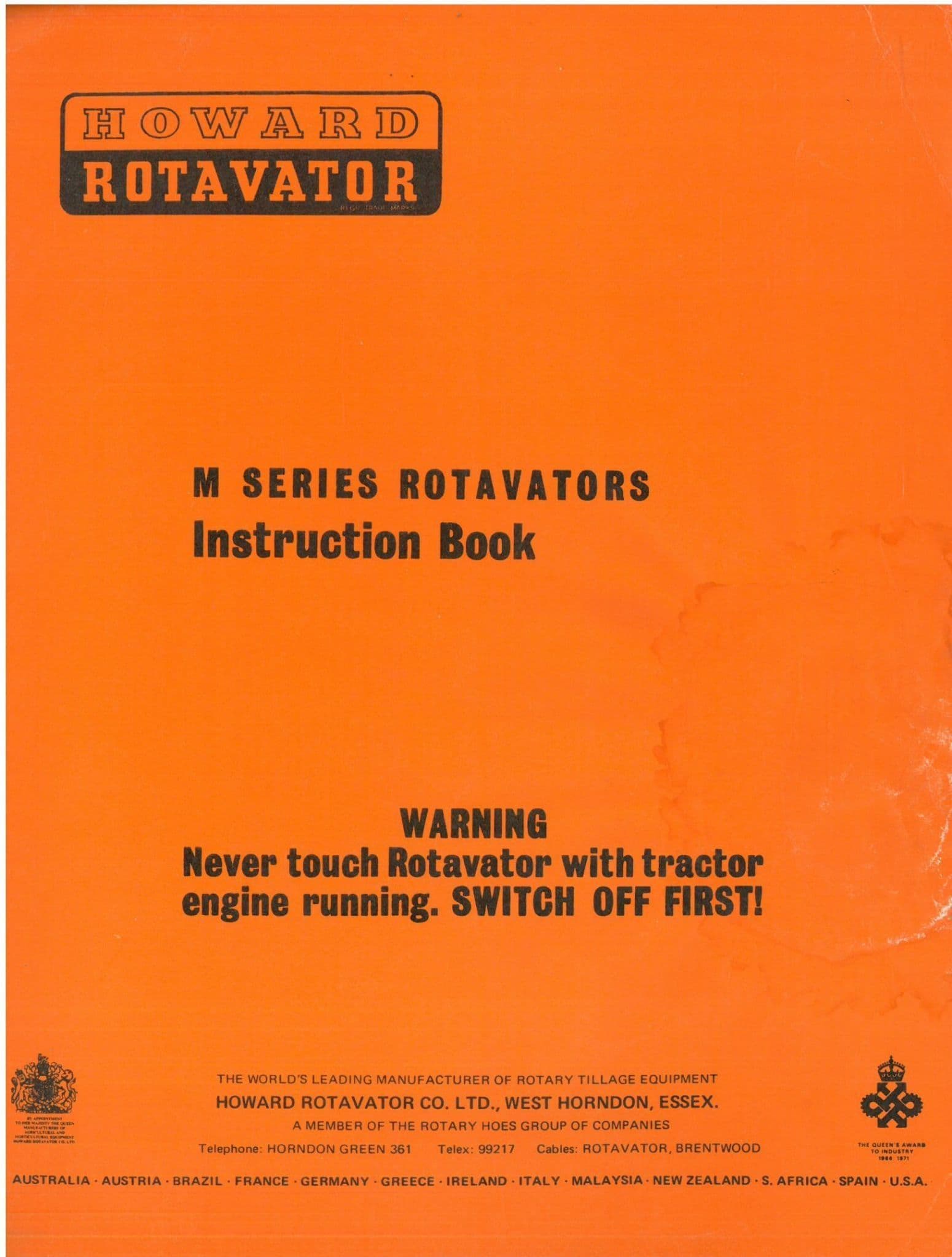 Howard Rotavator M Series M80 M100 M130 Operators Manual - M 80 100 130