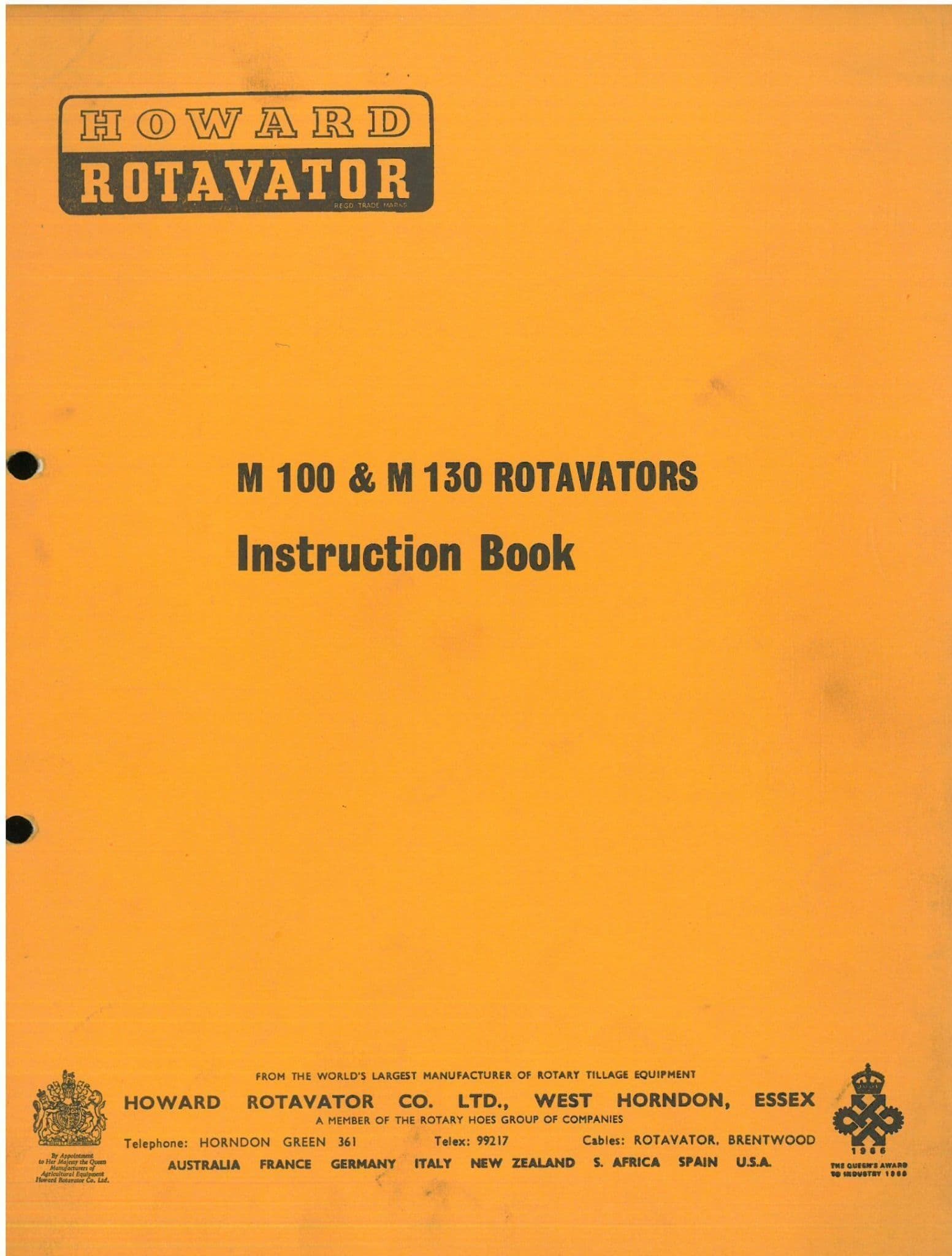 Howard Rotavator M100 & M130 Operators Manual
