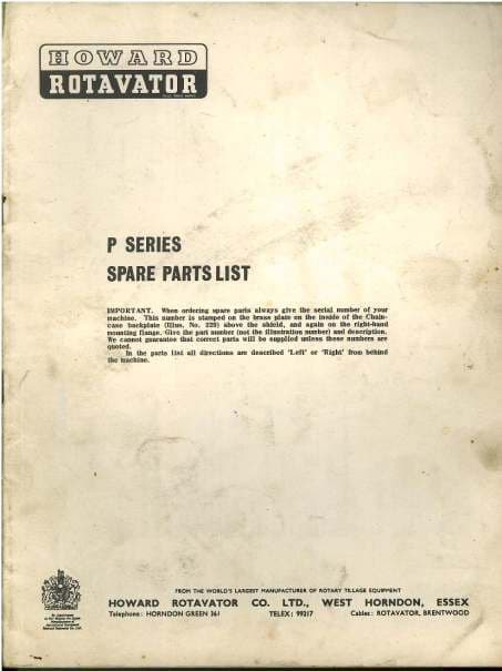 Howard Rotavator P Series Parts Manual - P40 P50 P60 P70