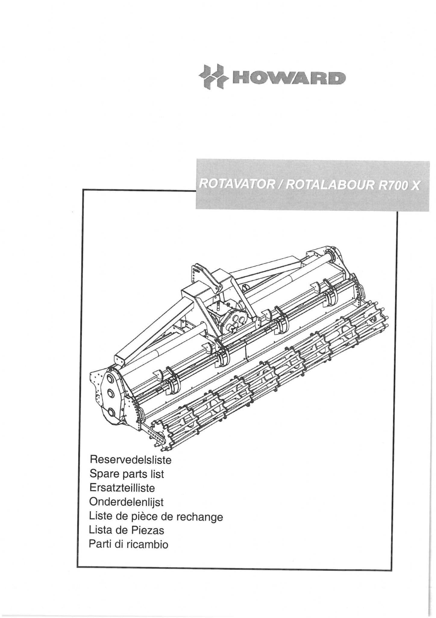 Howard Rotavator Rotalabour R700 X Parts Manual