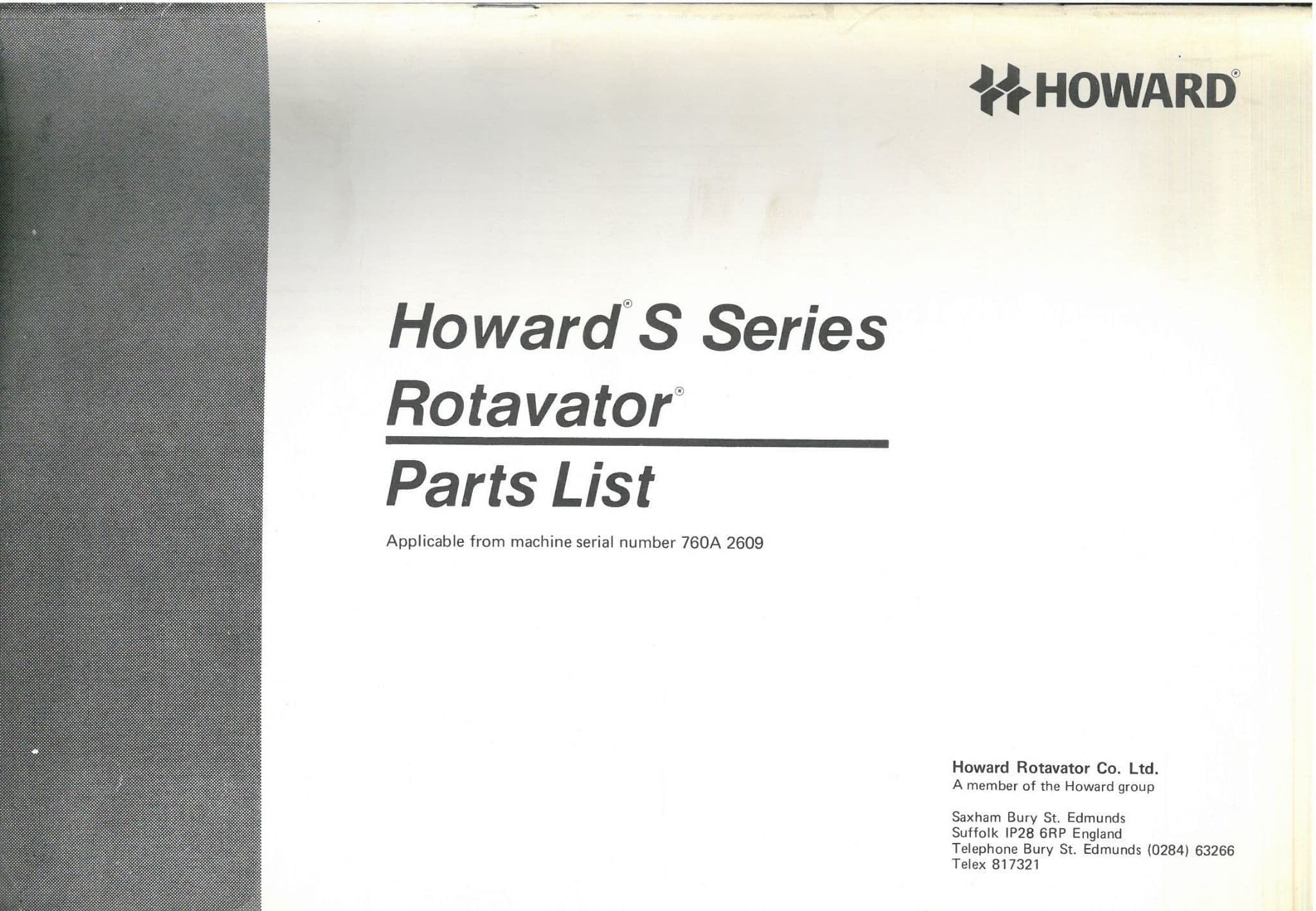 Howard Rotavator S Series 80" 90" 100" Parts Manual