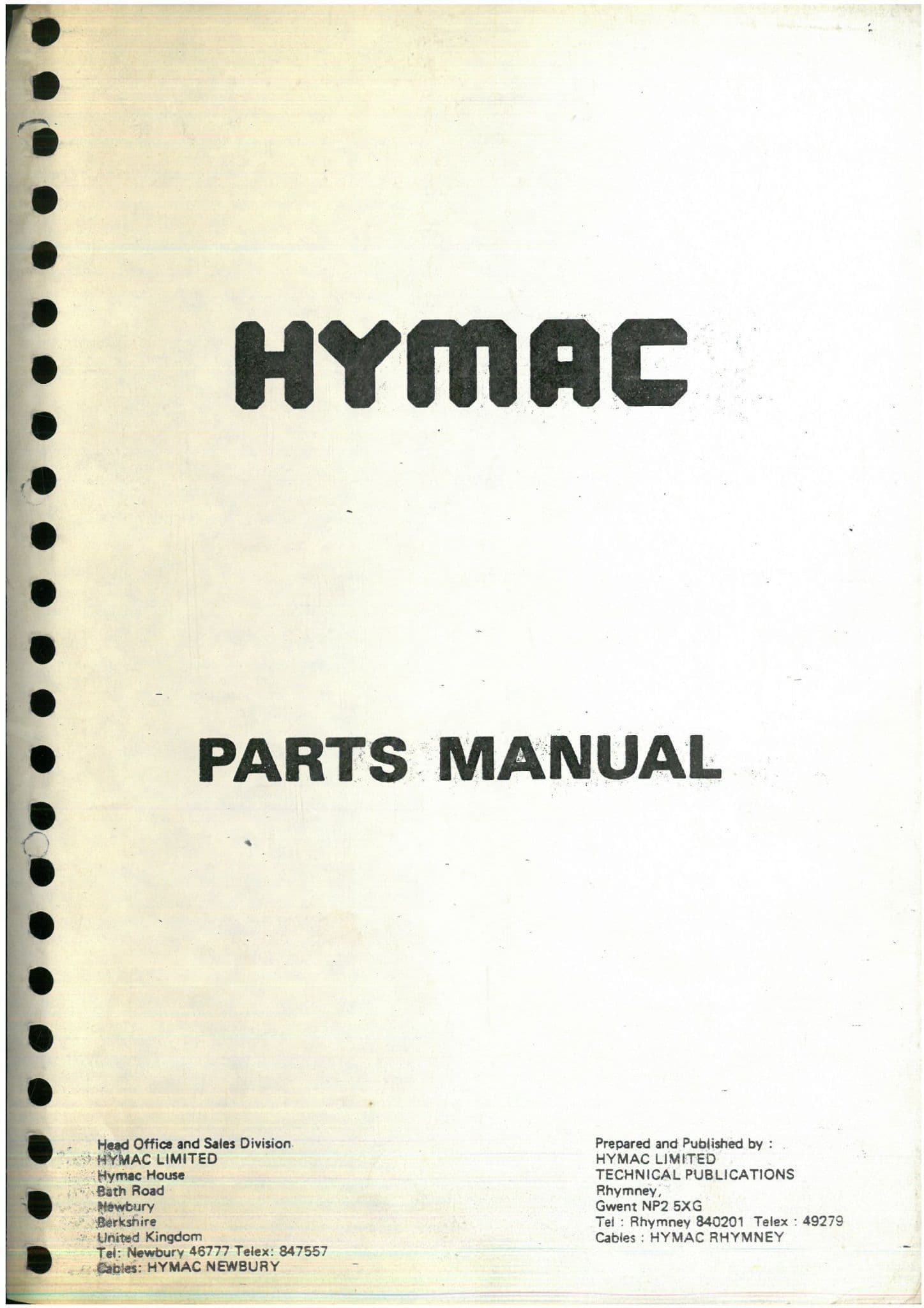 Hymac Excavator 590C Parts Manual
