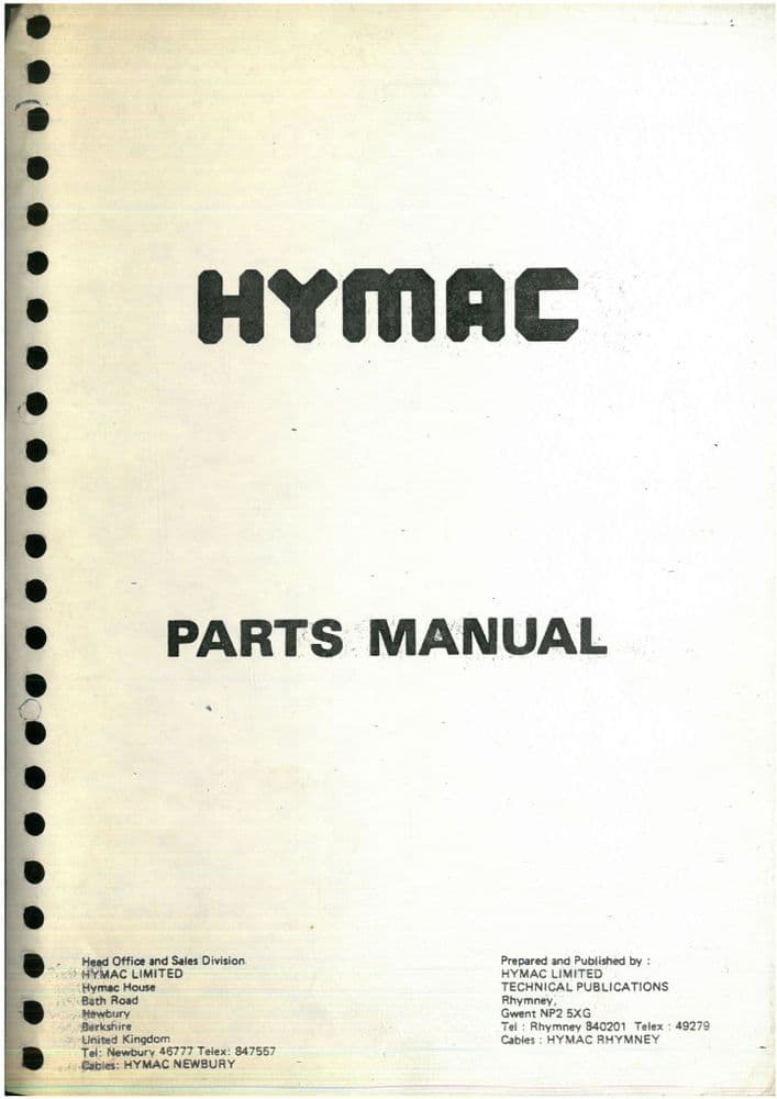 Hymac Excavator 590C Parts Manual