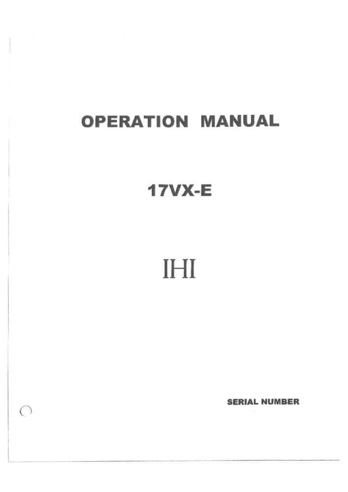 IHI Mini Excavator 17VX-E Operators Manual