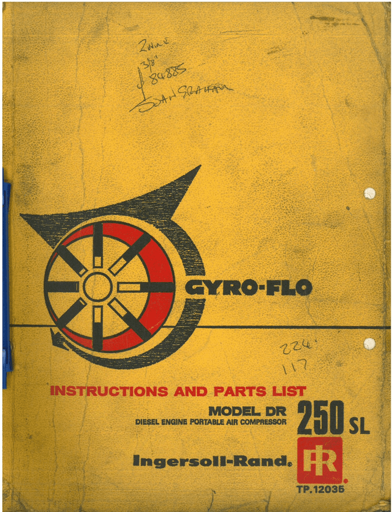 Ingersoll - Rand Diesel Engine Portable Air Compressor Gyro Flo DR 250 ...