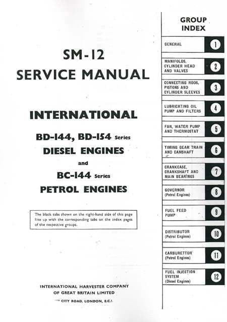 International BD144 & BD154 Diesel & BC144 Petrol Engine Service Manual ...