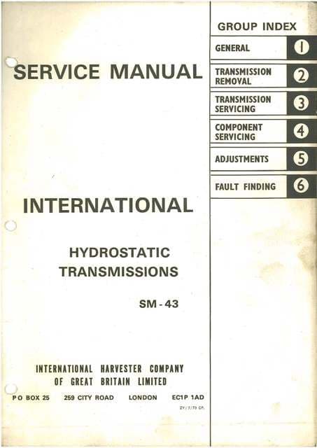 International Hydrostatic Transmissions Service Workshop Manual