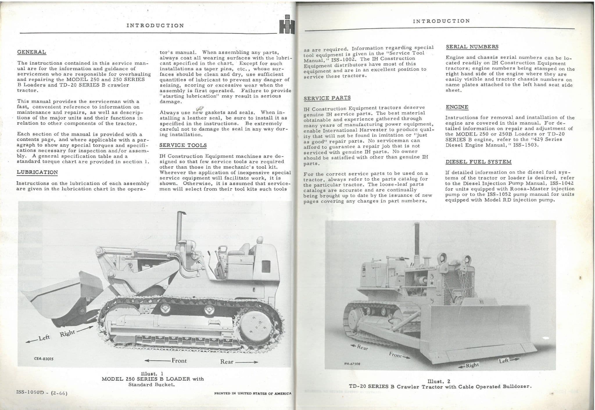 International Model 250 & 250 Series B Loader and TD20 Series B Crawler ...