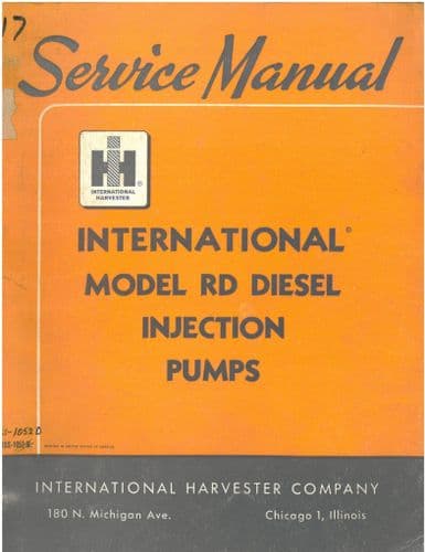 International Model RD Diesel Fuel Injection Pump Workshop Service Manual