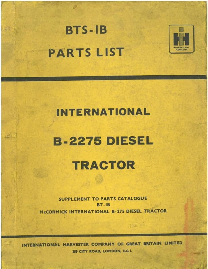 International Tractor B2275 Parts Manual - B-2275 - Supplement to B275 ...