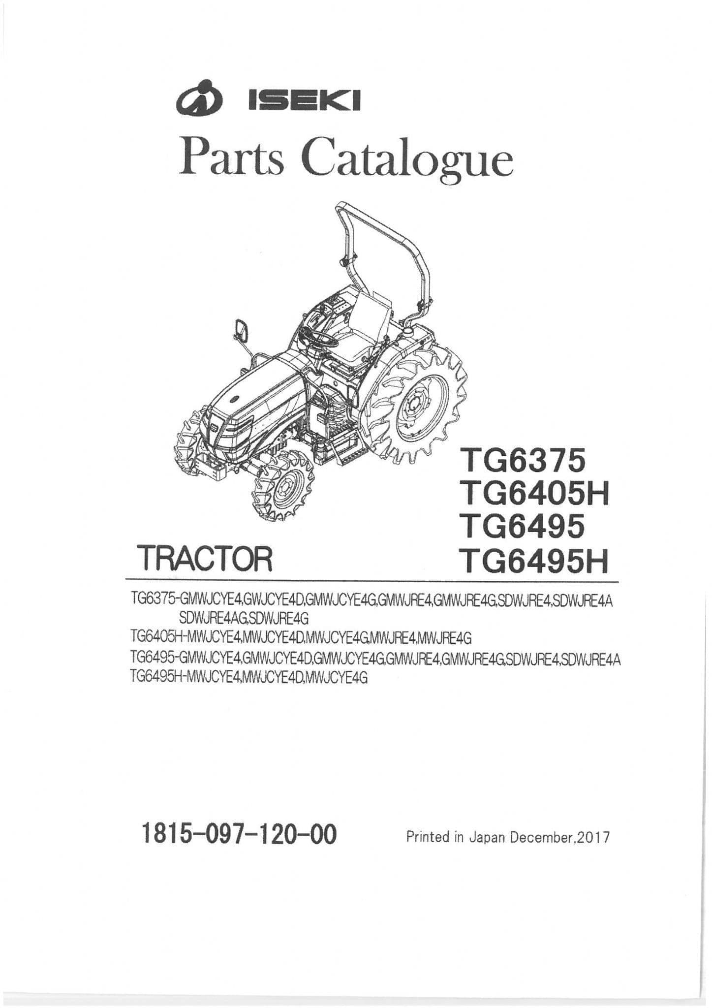 Iseki Tractor TG6375 TG6405H TG6495 TG6495H Parts Manual TG 6375 6405 ...