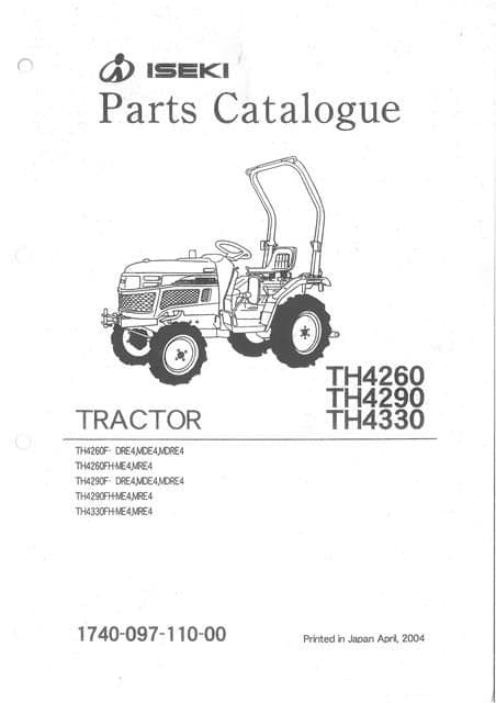 Iseki Tractor TH4260 TH4290 TH4330 Parts Manual