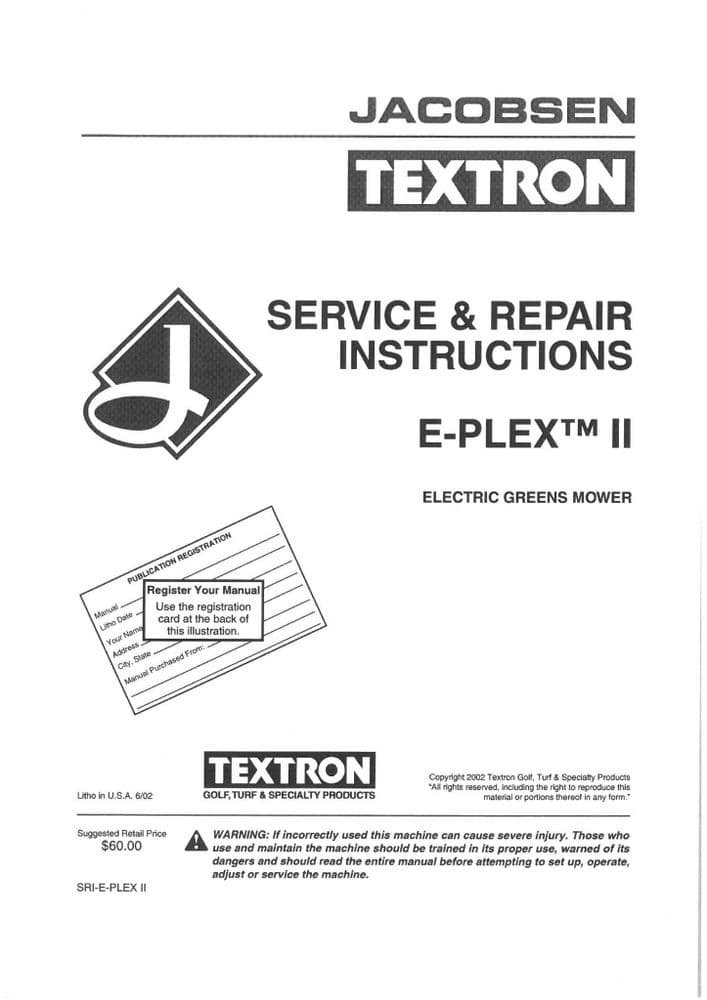 Jacobsen Electric Greens Mower E Plex II Workshop Service Repair Manual