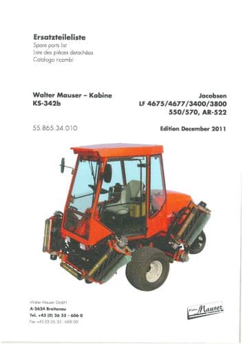 Jacobsen Mower CAB Only LF4675 4677 3400 3800 550 570 AR522 Parts Manual