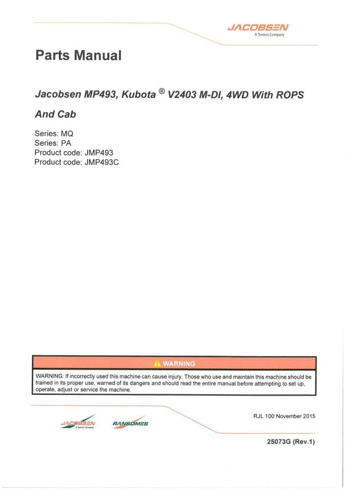 Jacobsen Mower MP493 Parts Manual - MP 493