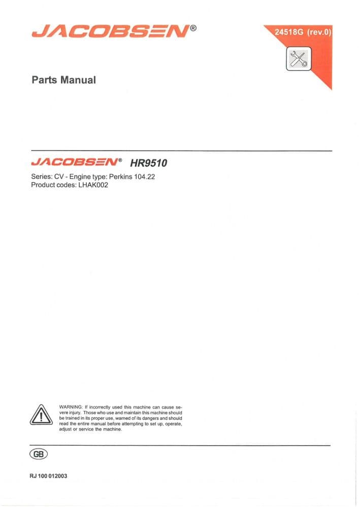 Jacobsen Rotary Mower HR9510 Parts Manual - HR 9510