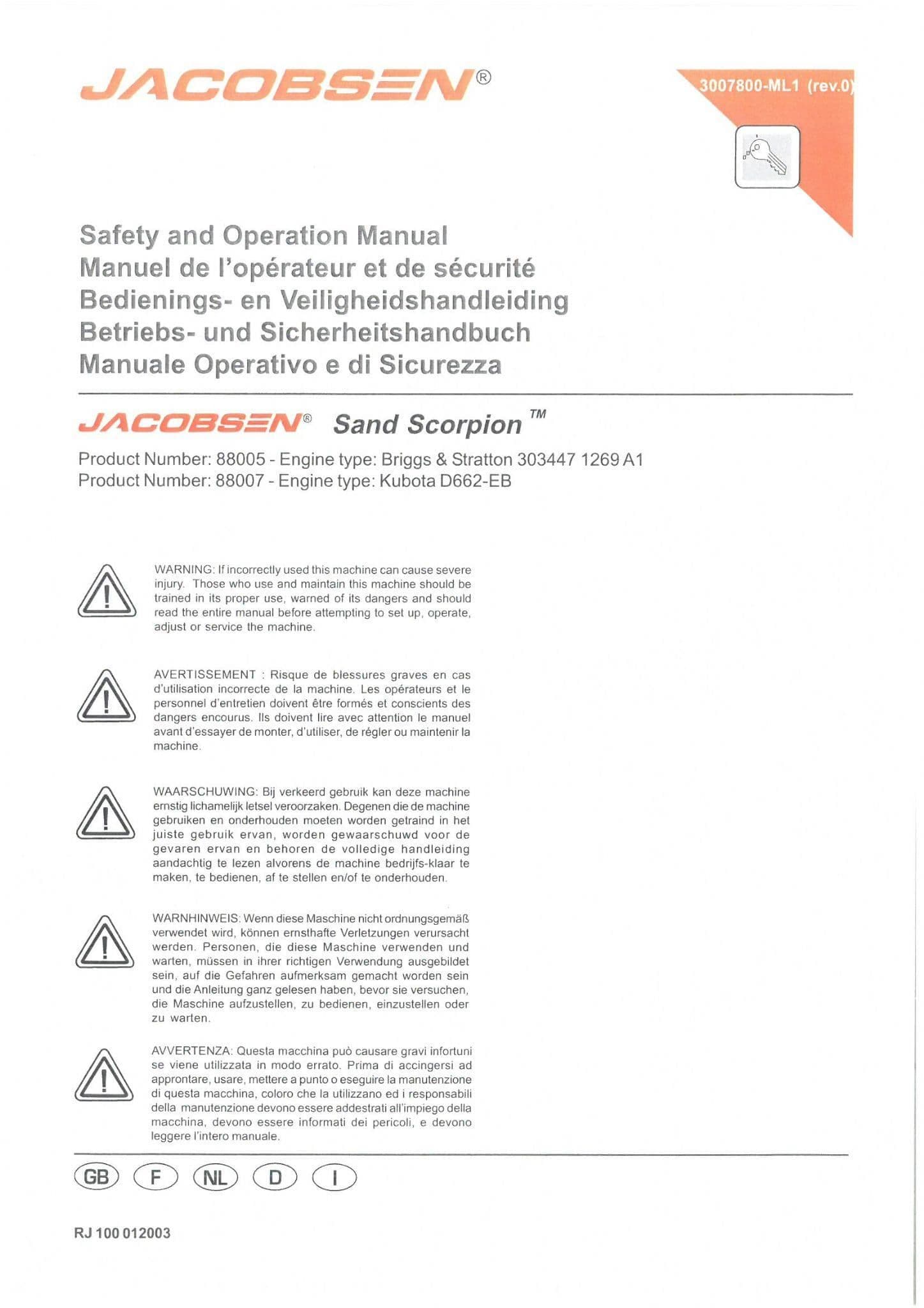 Jacobsen Tractor Sand Scorpion Operators Manual