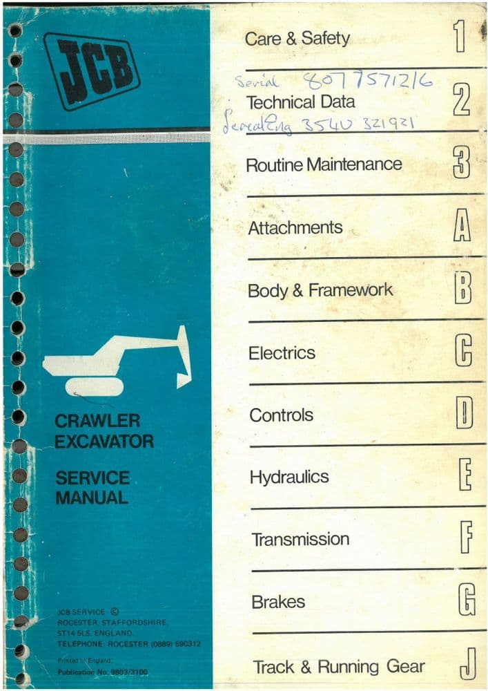 JCB Crawler Excavator 800 Series 805 806 806B 807 807B & 808 Workshop ...