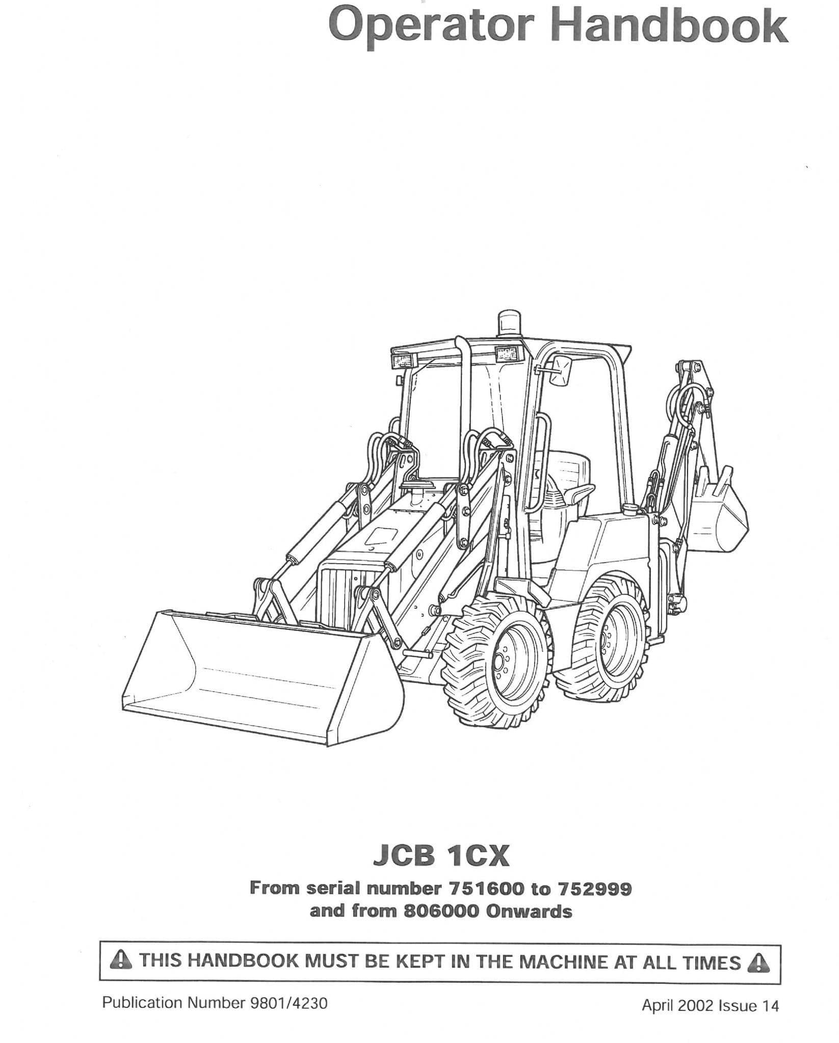 JCB Digger Backhoe Loader 1CX Operators Manual
