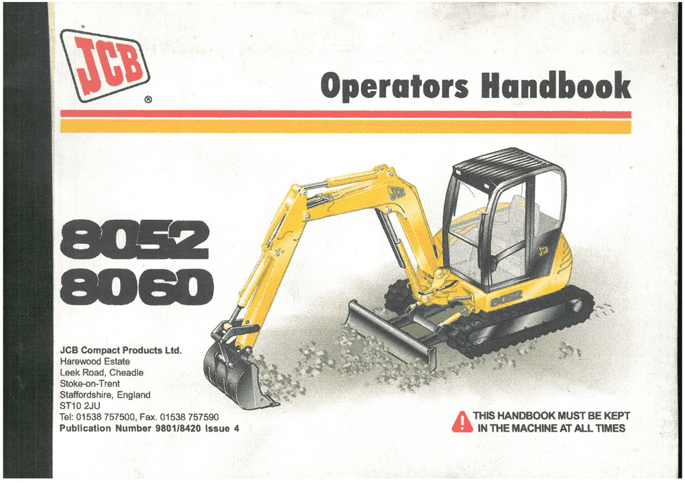 JCB Excavator 8052 & 8060 Operators Manual