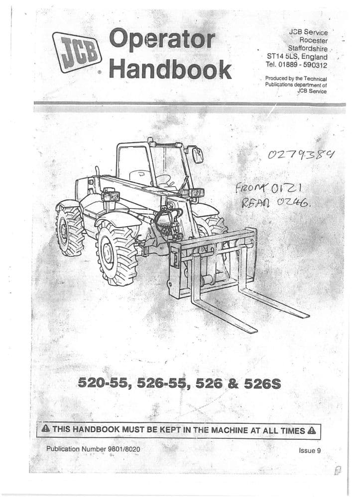 JCB Loadall 520-55 520S 526-55 526 526S Operators Manual