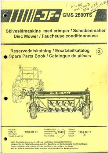 JF Disc Mower GMS2800TS Parts Manual - GMS 2800 TS