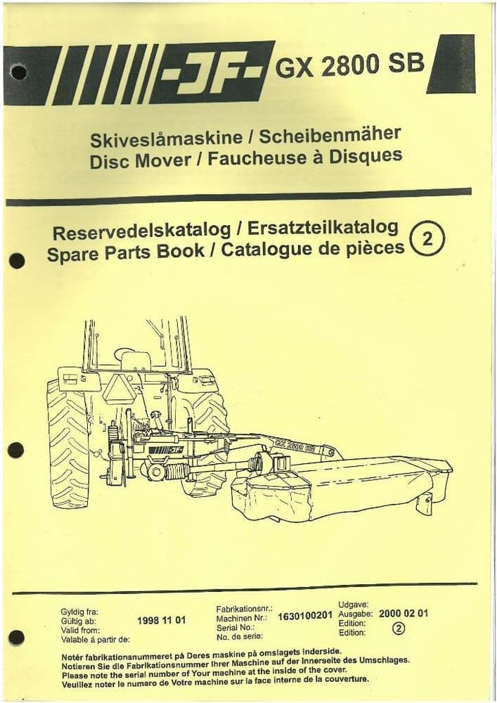 JF Disc Mower GX2800SB Parts Manual - GX 2800 SB