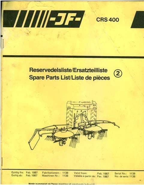 JF Tedder Rake CRS400 Parts Manual CRS 400
