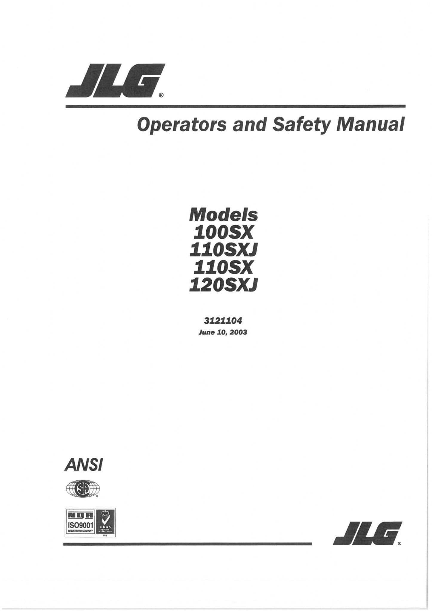 JLG Boom Lift 100SX 110SXJ 110SX 120SXJ Operators Manual