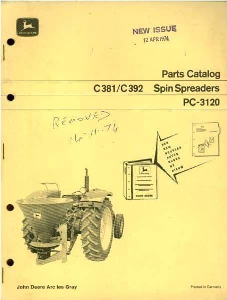 John Deere C381 & C392 Spin Spreader Parts Manual