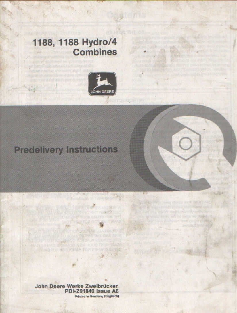 John Deere Combine 1188 & 1188 Hydro /4 Predelivery Instructions