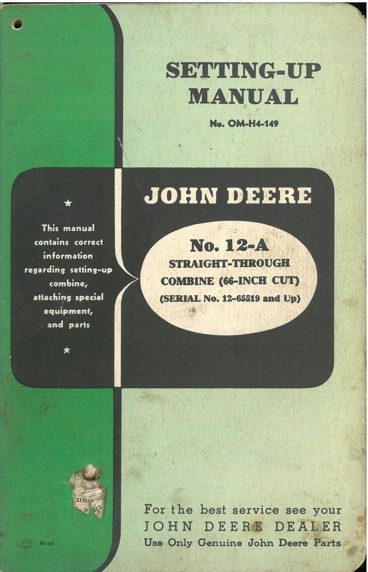 John Deere Combine12 - A Straight-through Setting-Up & Parts Manual
