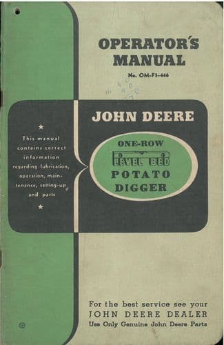 John Deere One Row Level Bed Potato Digger Operators Manual