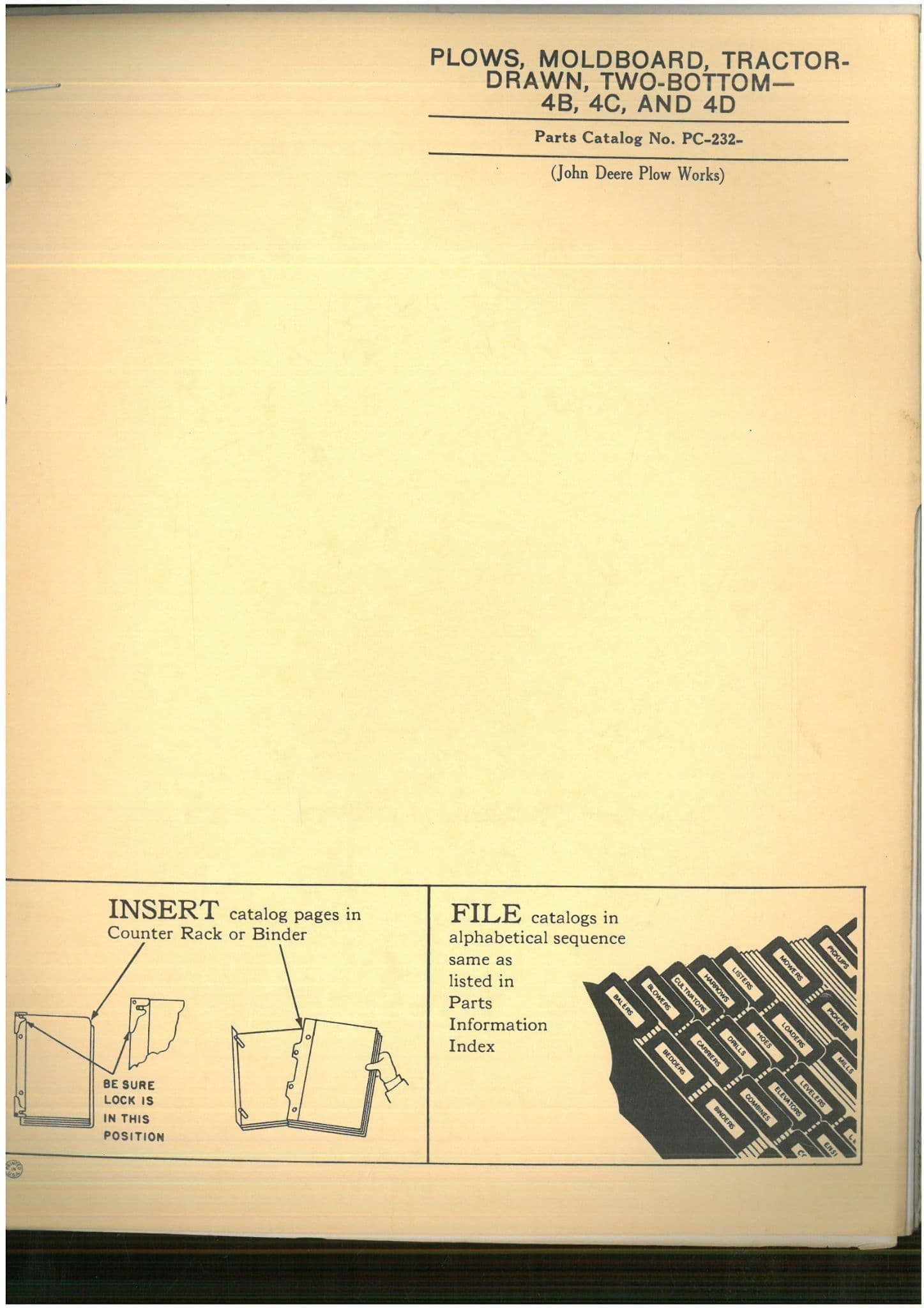 John Deere Plows Moldboard Tractor-Drawn Two-Bottom 4B 4C 4D Parts Manual