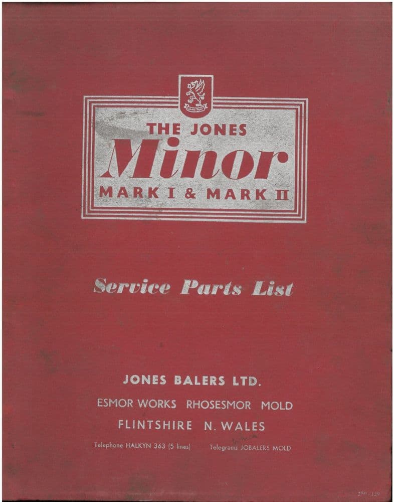Jones Baler Minor Mk I Mk II Parts Manual