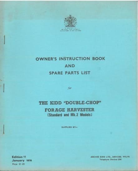 Kidd Double Chop Forage Harvester Operators Manual & Parts List