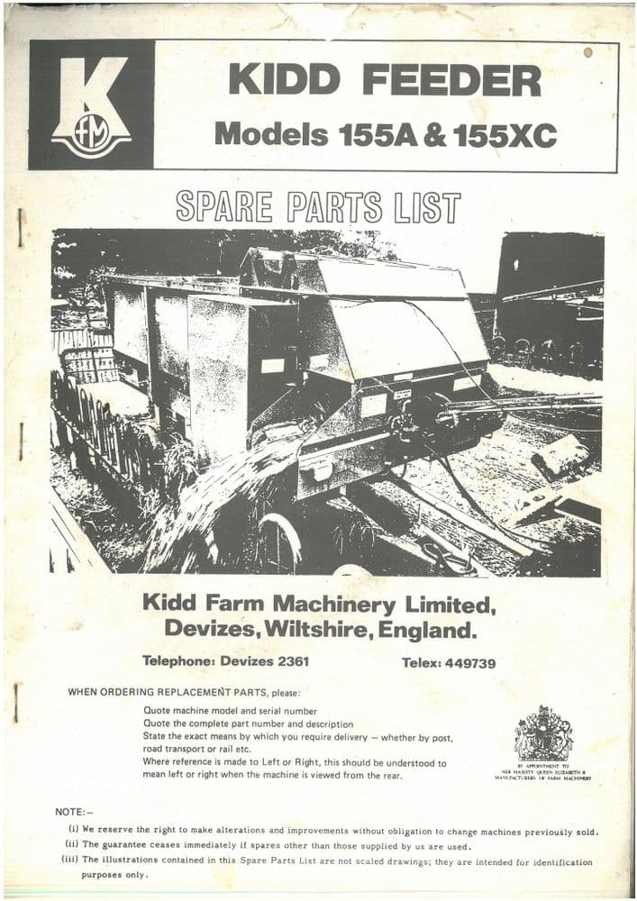 Kidd Feeder 155A & 155XC Parts Manual