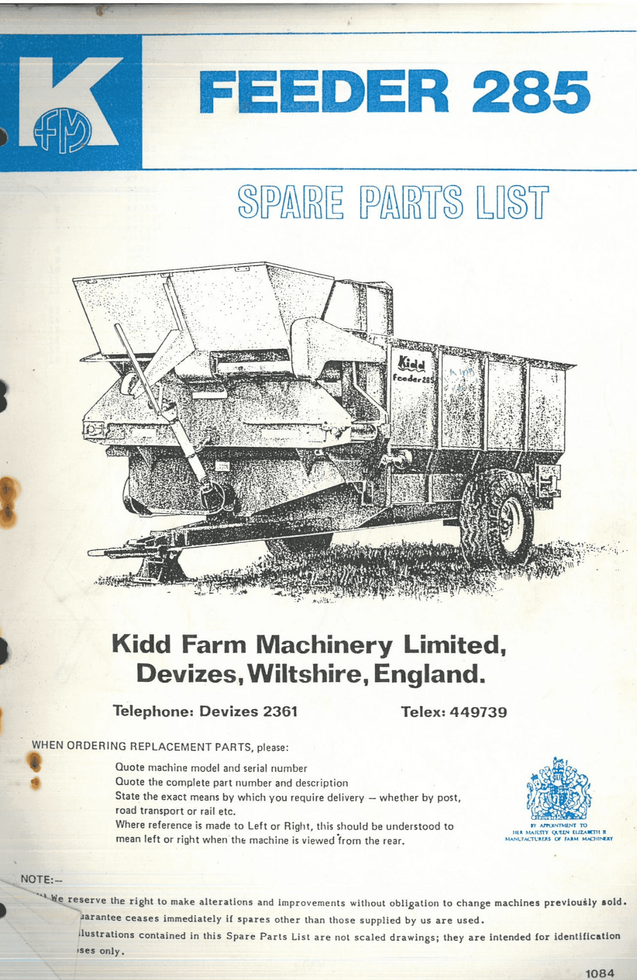Kidd Feeder 285 Parts Manual