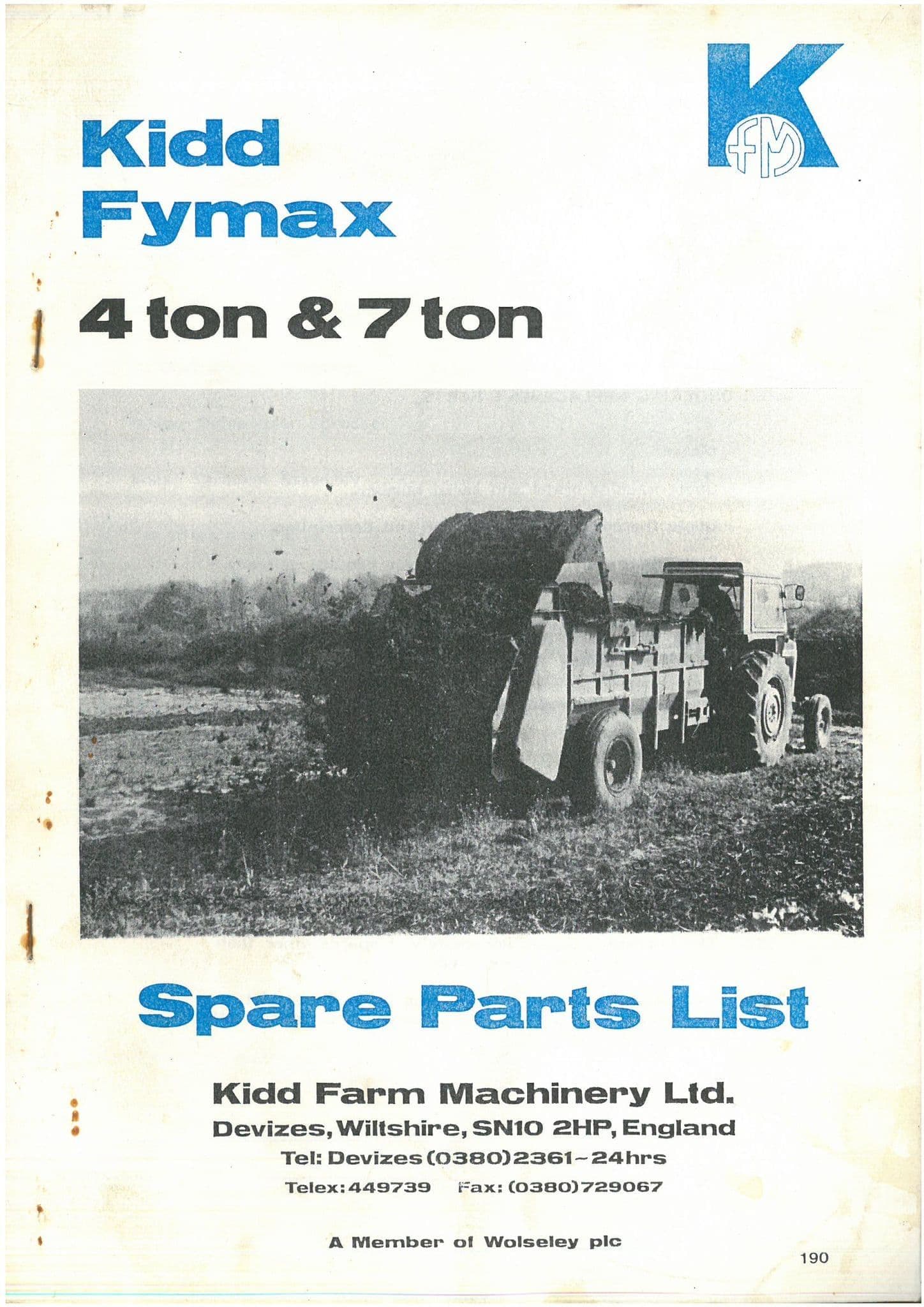 Kidd Fymax Muck Spreader 4 Ton & 7 Ton Parts Manual