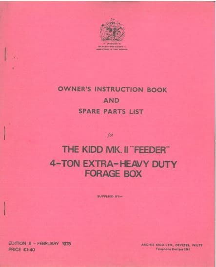 Kidd MK II Feeder 4 Ton Extra-Heavy Duty Forage Box Operators Manual ...
