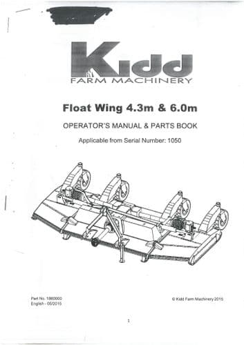 Kidd Pasture Topper Float Wing 4 3m & 6m Operators Manual Including ...