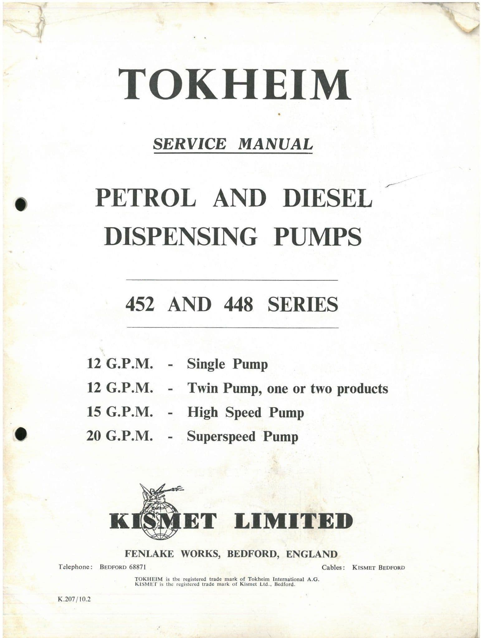 Kismet Tokheim 452 448 Series Dispensing Pumps - Workshop Service Manual