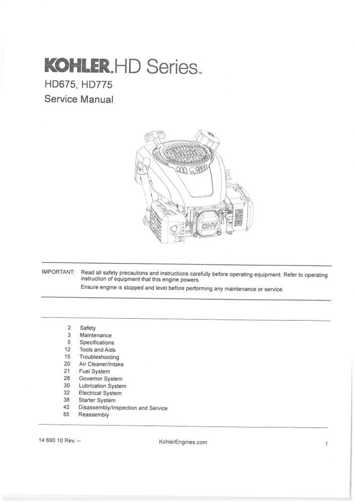 Kohler Engine HD676 HD775 Workshop Manual