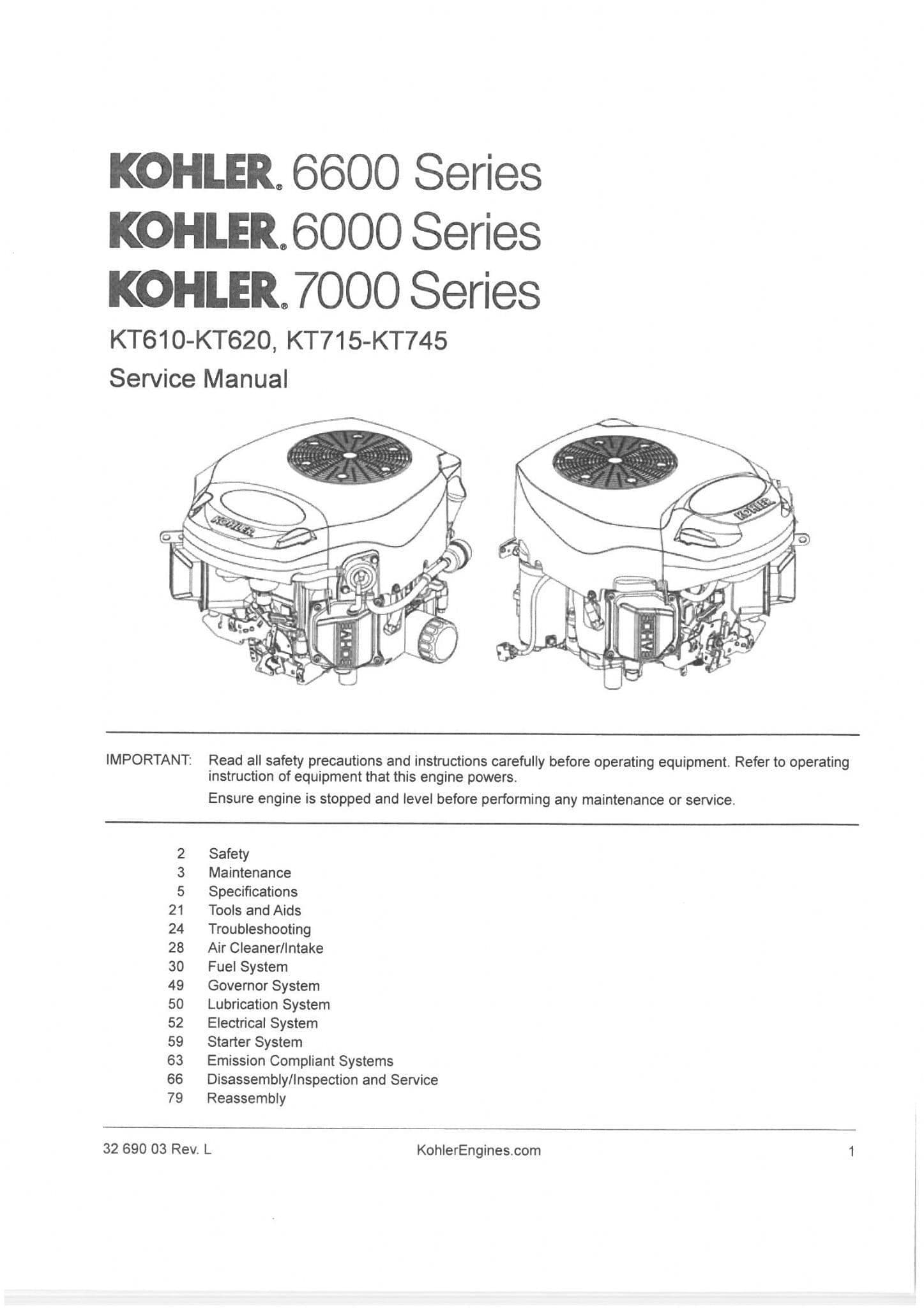 Kohler Engine KT610 KT620 KT715 KT725 KT730 KT735 KT740 KT745 Workshop ...