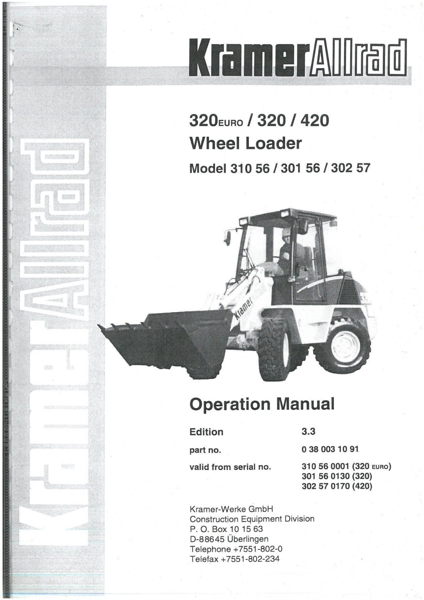 Kramer Allrad Wheel Loader 320 Euro/ 320/420 Operators Manual
