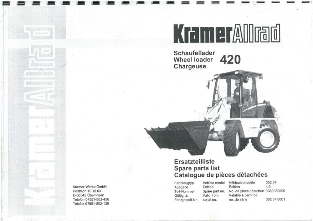 Kramer Allrad Wheel Loader 420 Parts Manual