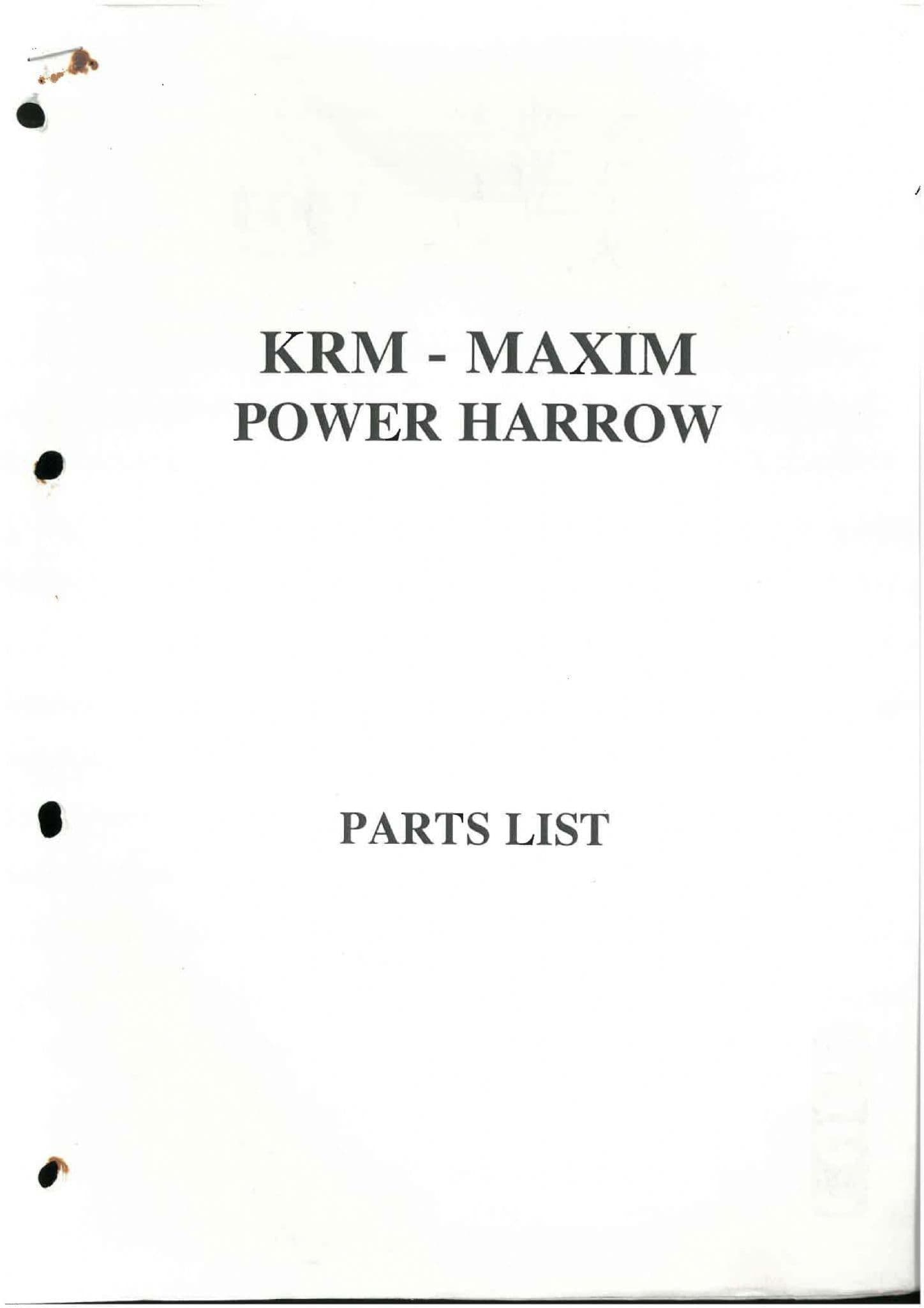 KRM Roger Falc Maxim Power Harrow Parts Manual